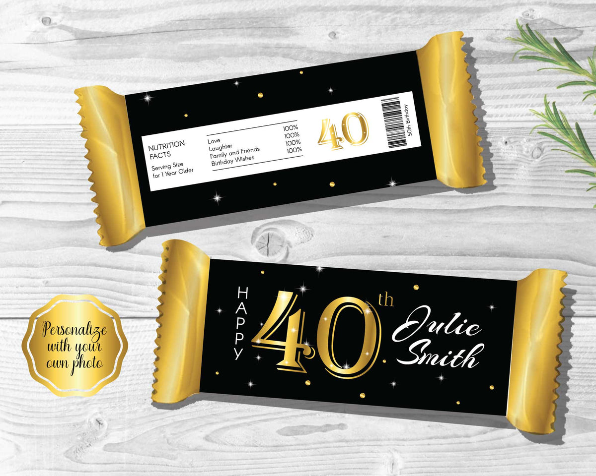 40th Birthday Candy Bar Wrapper | Uniquely Designed & Easily ...