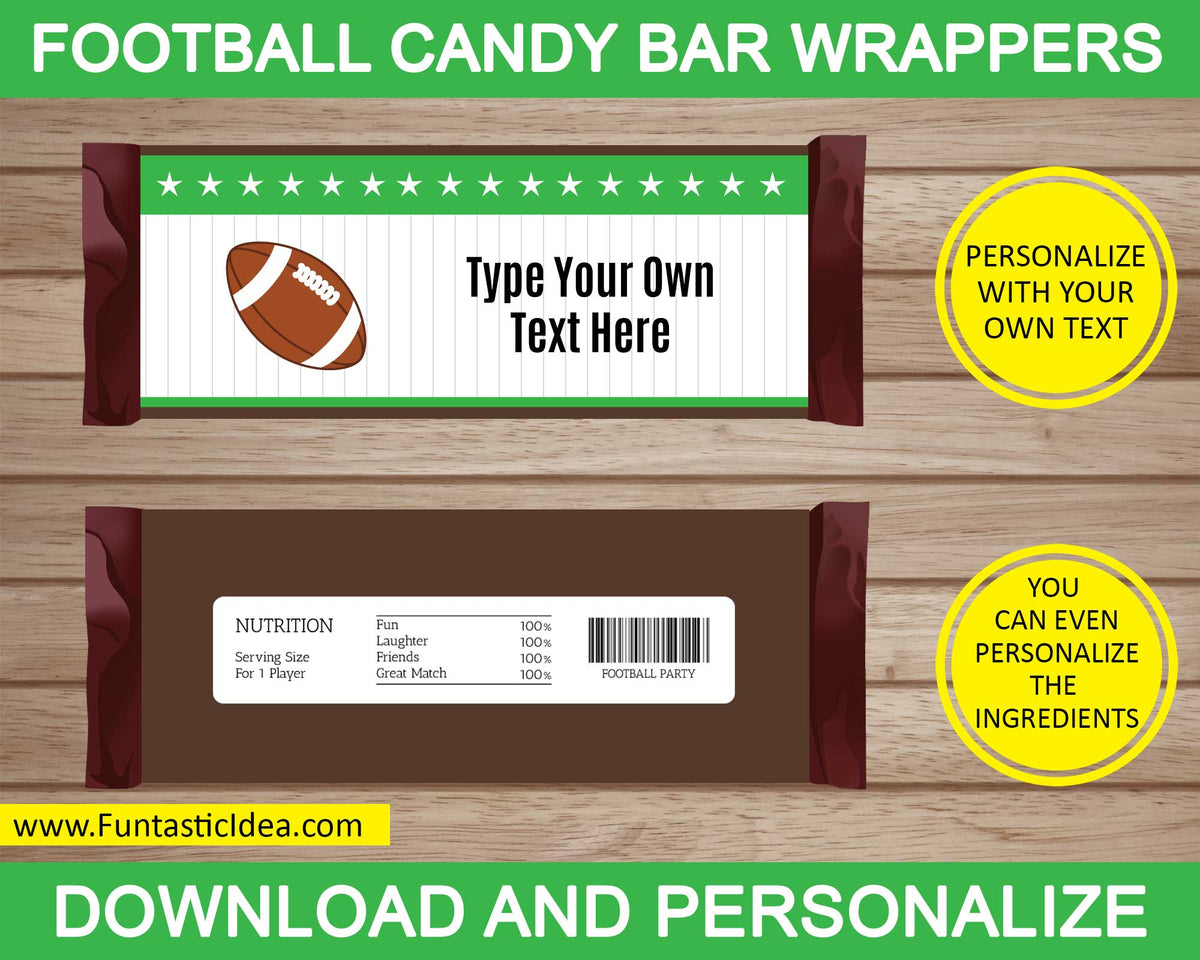 Football Candy Bar Wrapper | Uniquely Designed & Easily Personalized ...