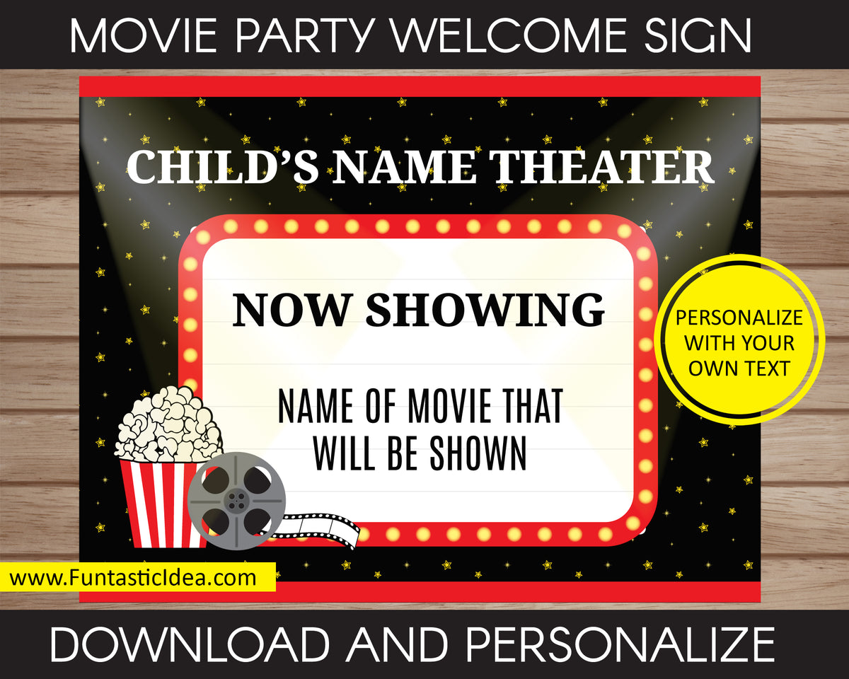 Movie Party Welcome Sign | Uniquely Designed & Easily Personalized ...