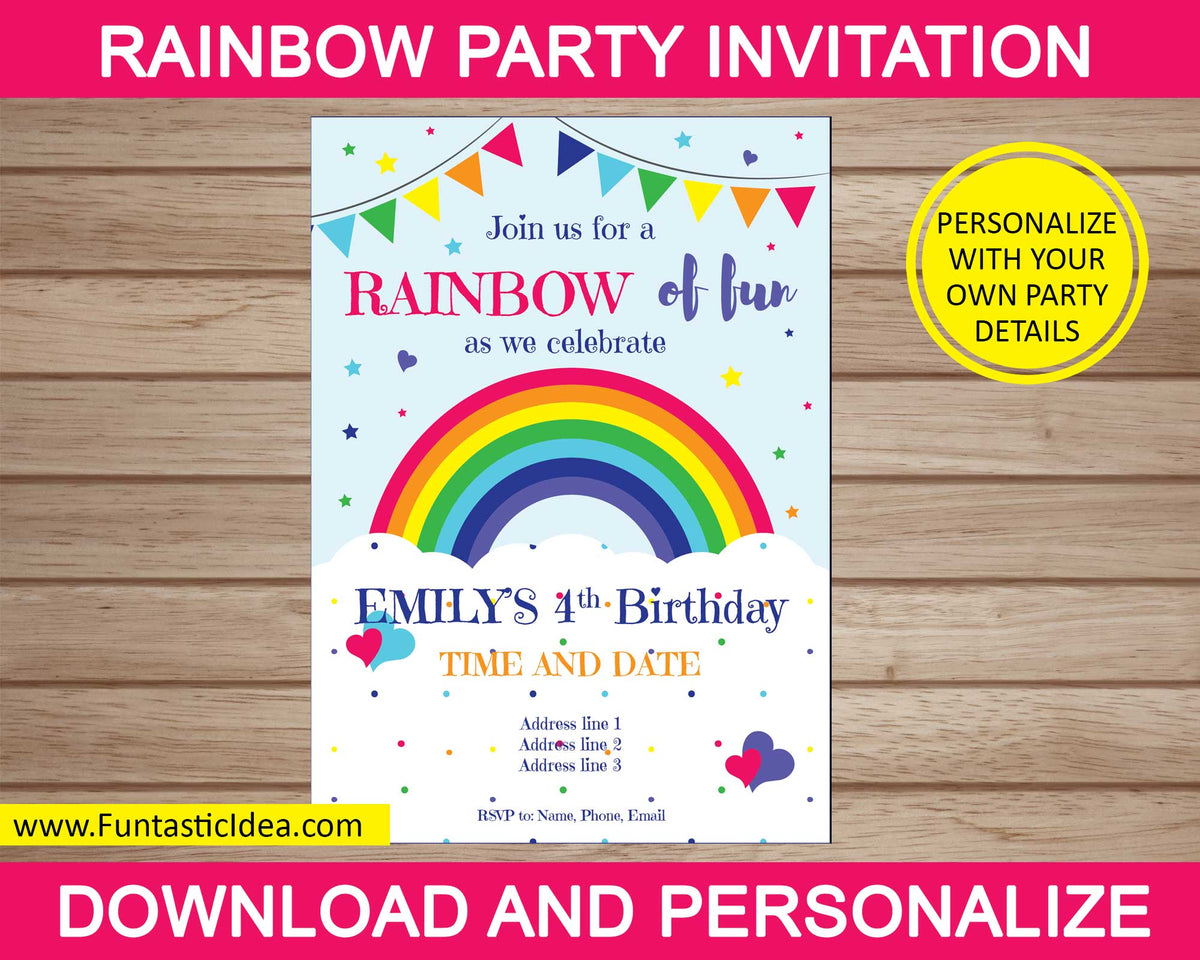 Rainbow Party Invitation | Uniquely Designed & Easily Personalized ...