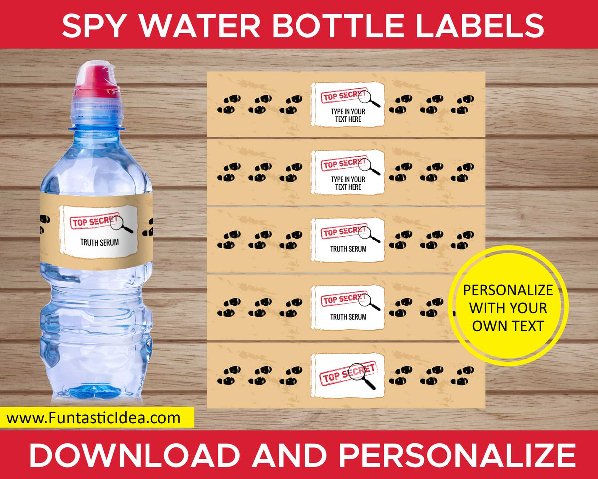 Spy Party Water Bottle Labels | Uniquely Designed & Easily Personalized ...