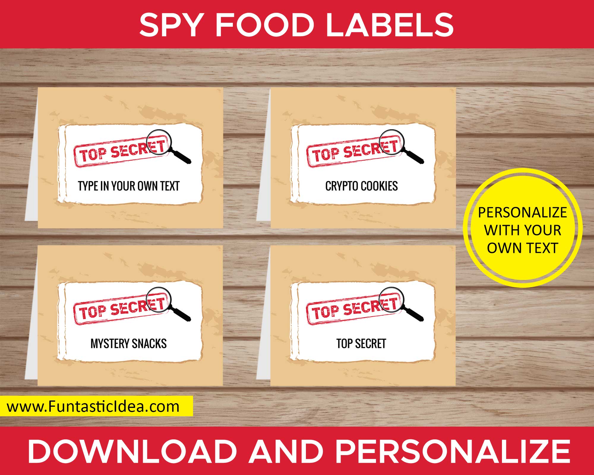 Spy Party Food Labels| Uniquely Designed & Easily Personalized ...