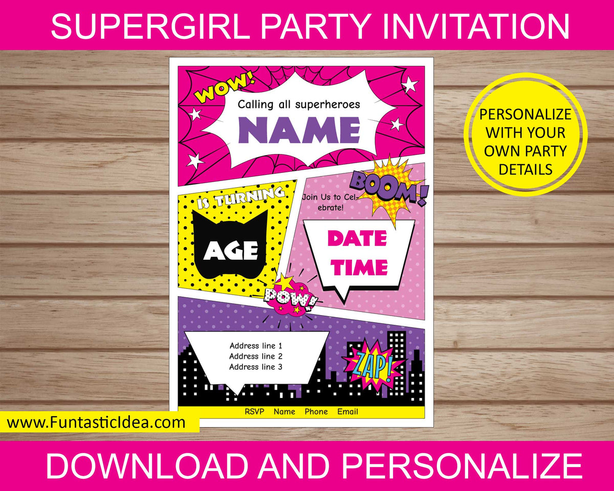 Supergirl Party Invitation | Uniquely Designed & Easily Personalized ...