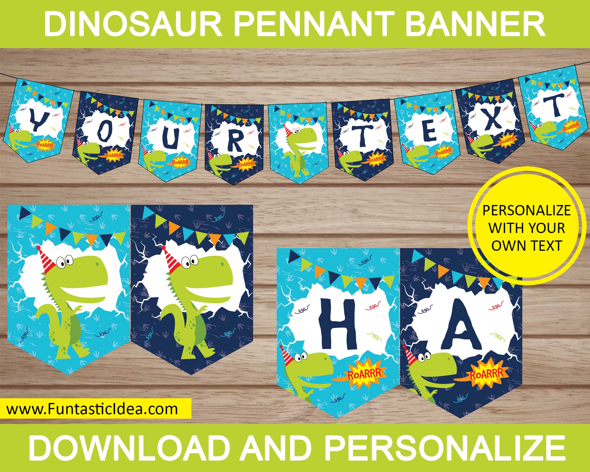 Dinosaur Pennant Banner | Uniquely Designed & Easily Personalized ...