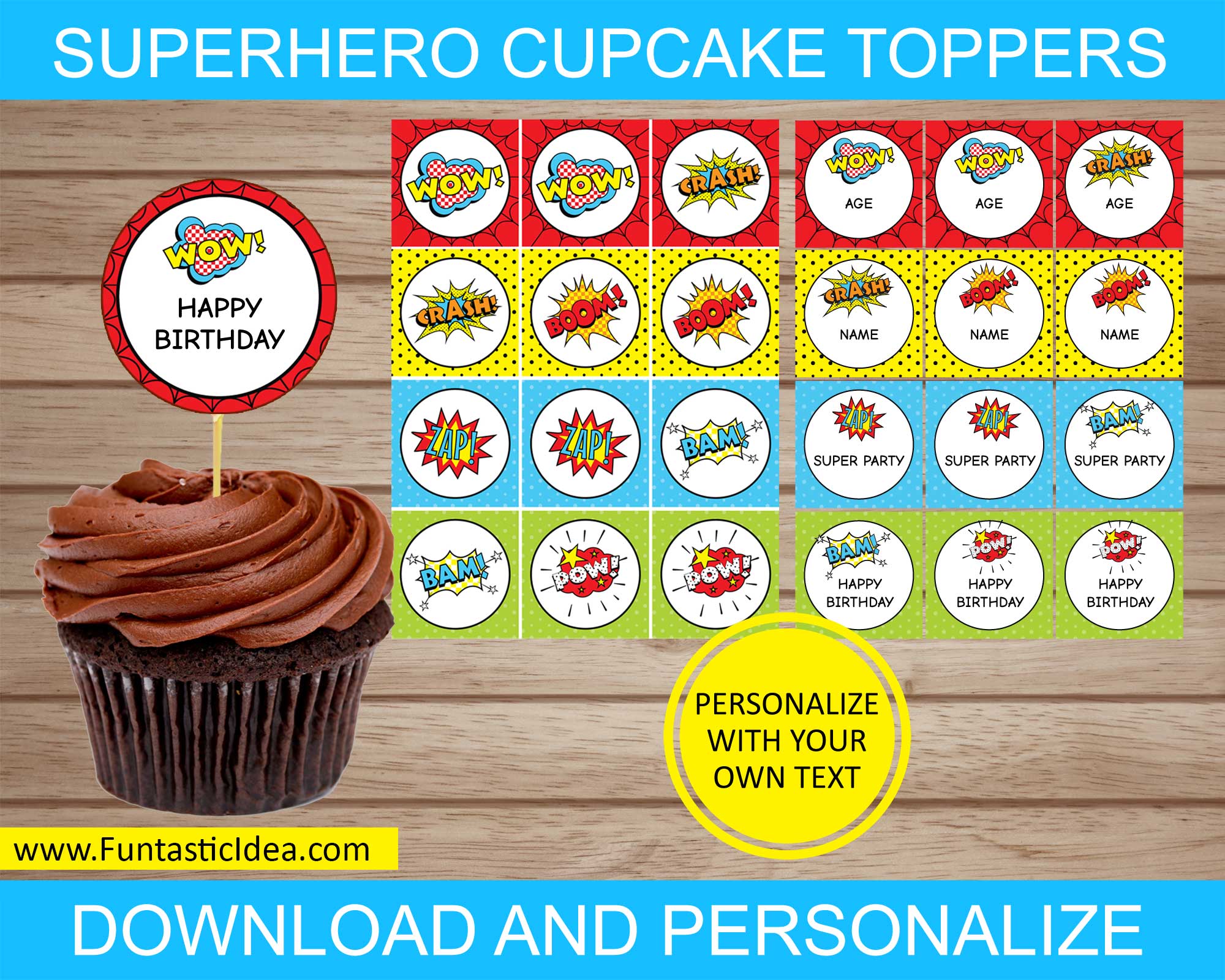 Happy Birthday Printables Cupcake Toppers JOYMEMO 24 Pcs Storybook